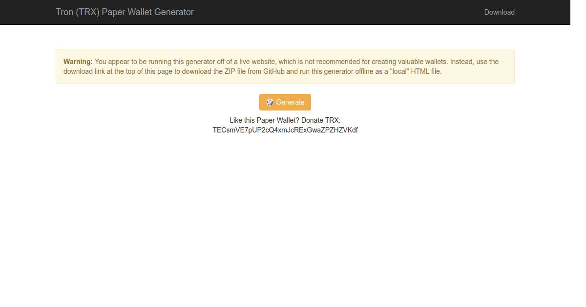 Tron (TRX) Paper Wallet Generator
